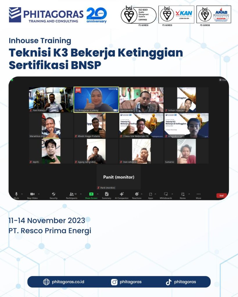 Inhouse Training Teknisi K3 Bekerja Ketinggian Sertifikasi BNSP - PT ...